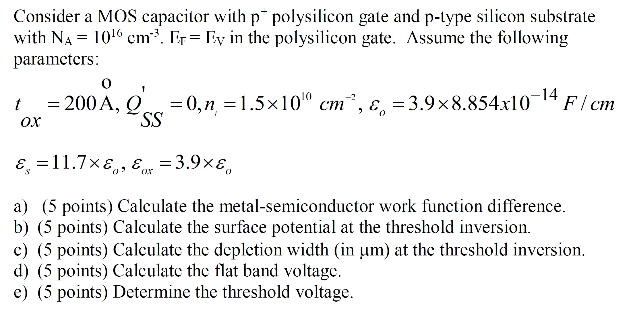 Solved Consider a MOS capacitor with p^+ polysilicon gate | Chegg.com