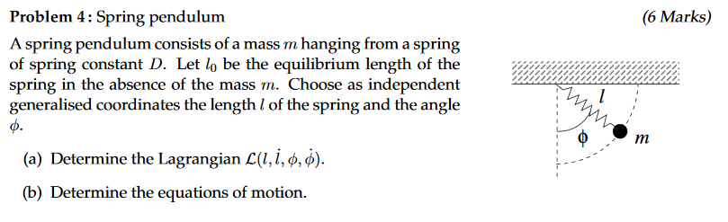 Solved Problem 4: Spring pendulunm (6 Marks) A spring | Chegg.com