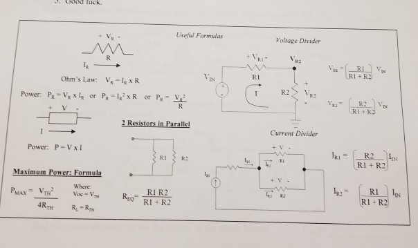 Solved JL0od TucK Useful Formulas Voltage Divider Rl Ohm's | Chegg.com