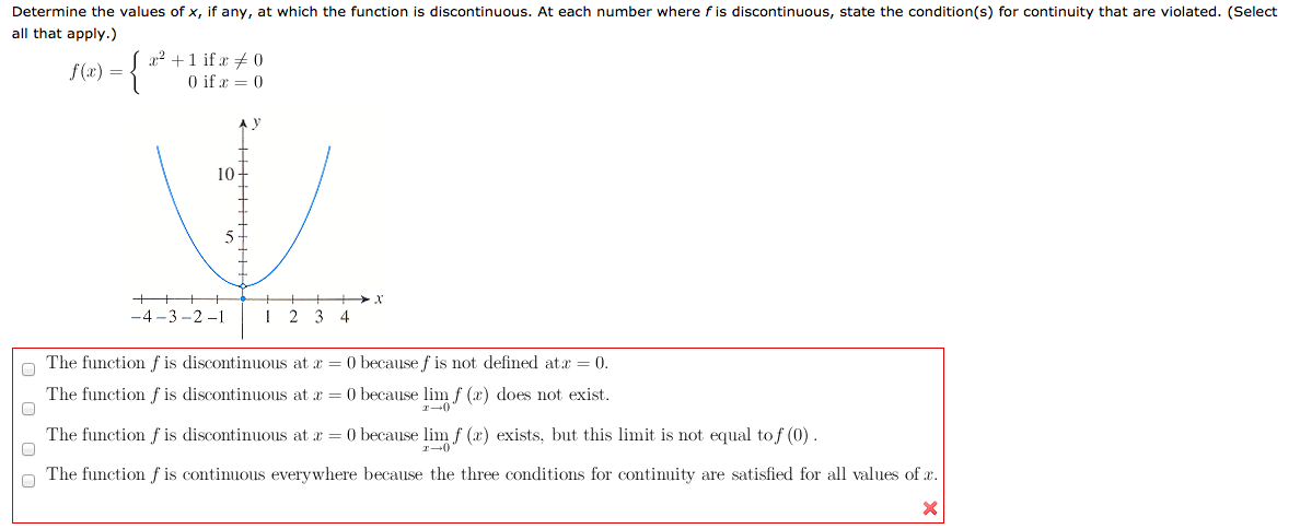 Solved Determine the values of x, if any, at which the | Chegg.com