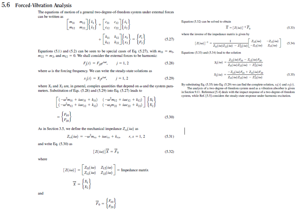 5.6 Forced-Vibration Analysis The equations of motion | Chegg.com