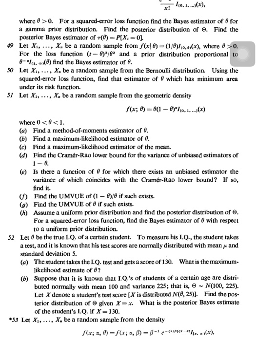 Solved Where theta > 0. For a squared - error loss function | Chegg.com