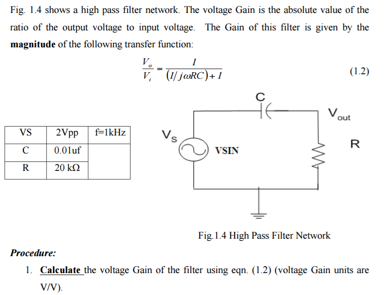 Solved Fig 1.4 shows a low pass filter network. The voltage | Chegg.com