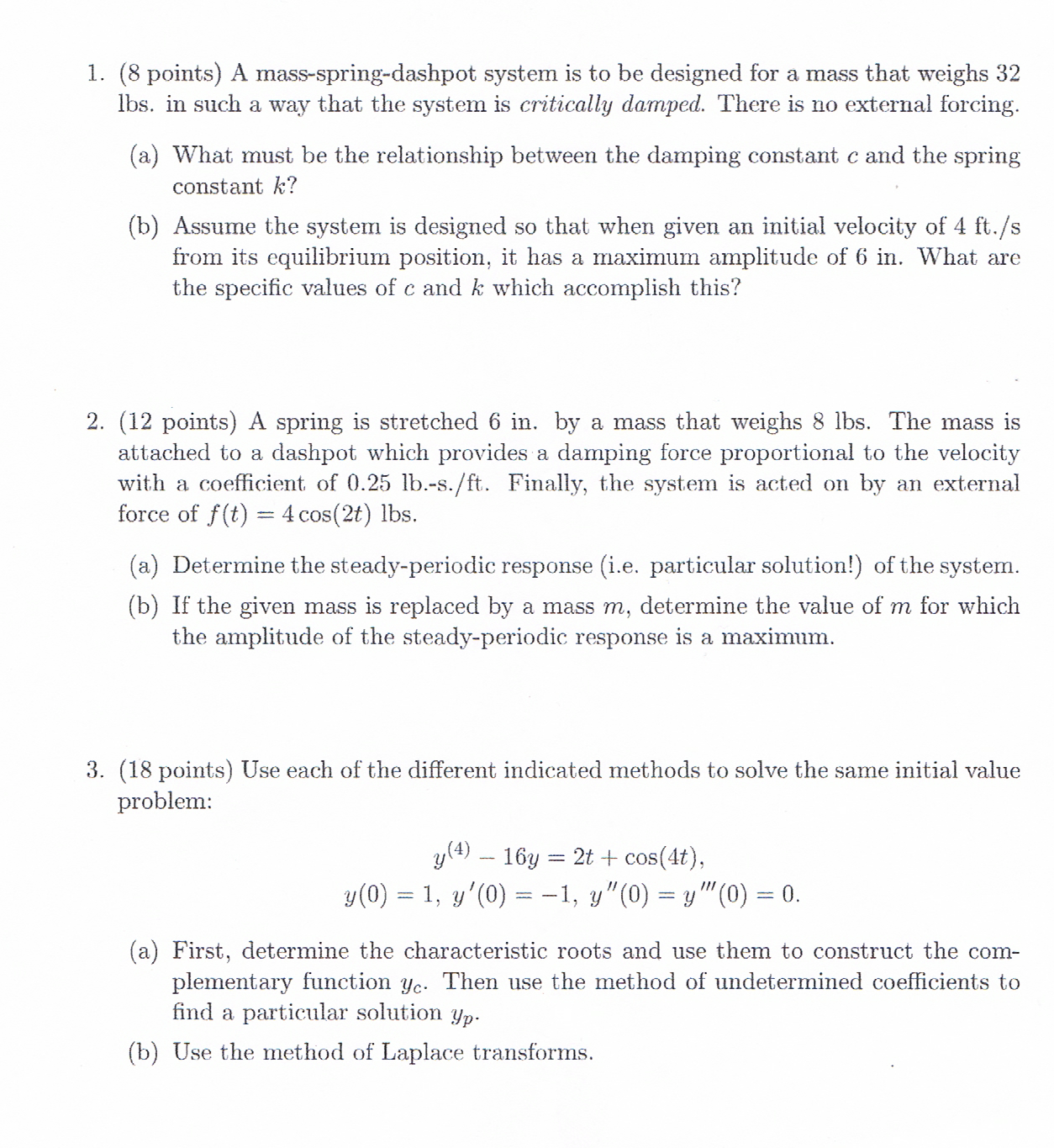 Solved A mass-spring dashpot system is to be designed for a | Chegg.com