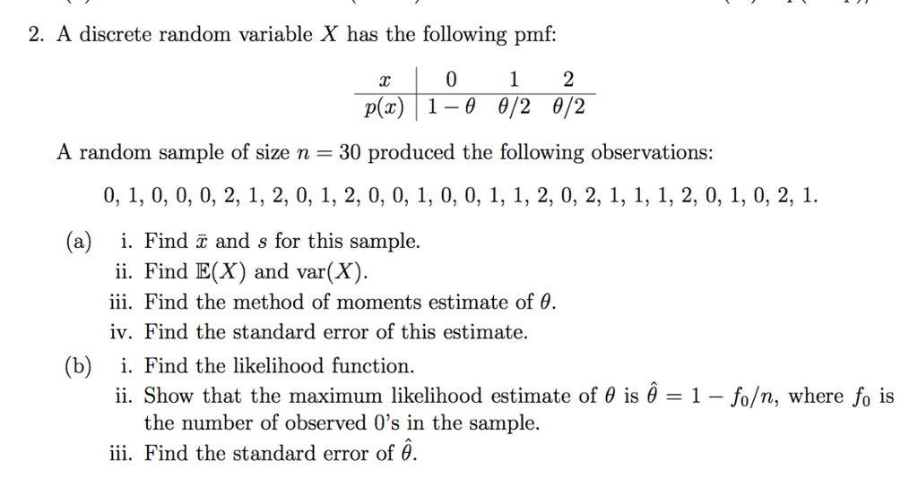 Solved A discrete random variable X has the following pmf: | Chegg.com