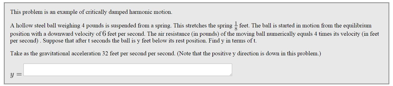 Solved This problem is an example of critically damped | Chegg.com