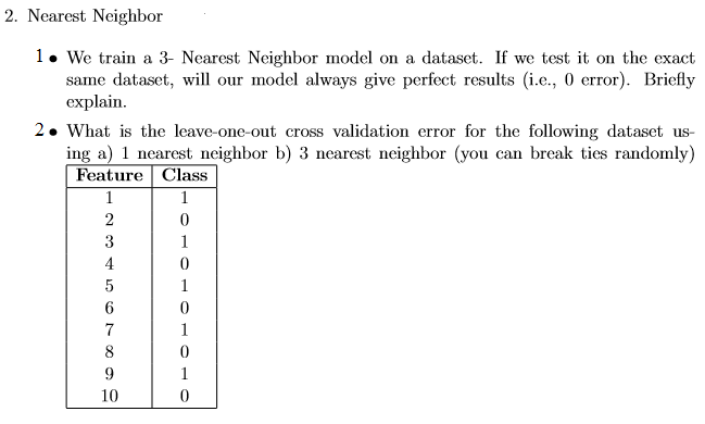 2. Nearest Neighbor 1·We train a 3-Nearest Neighbor | Chegg.com