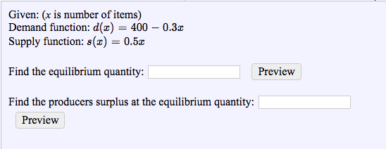 Solved Given: (x is number of items) Demand function: d(x) = | Chegg.com