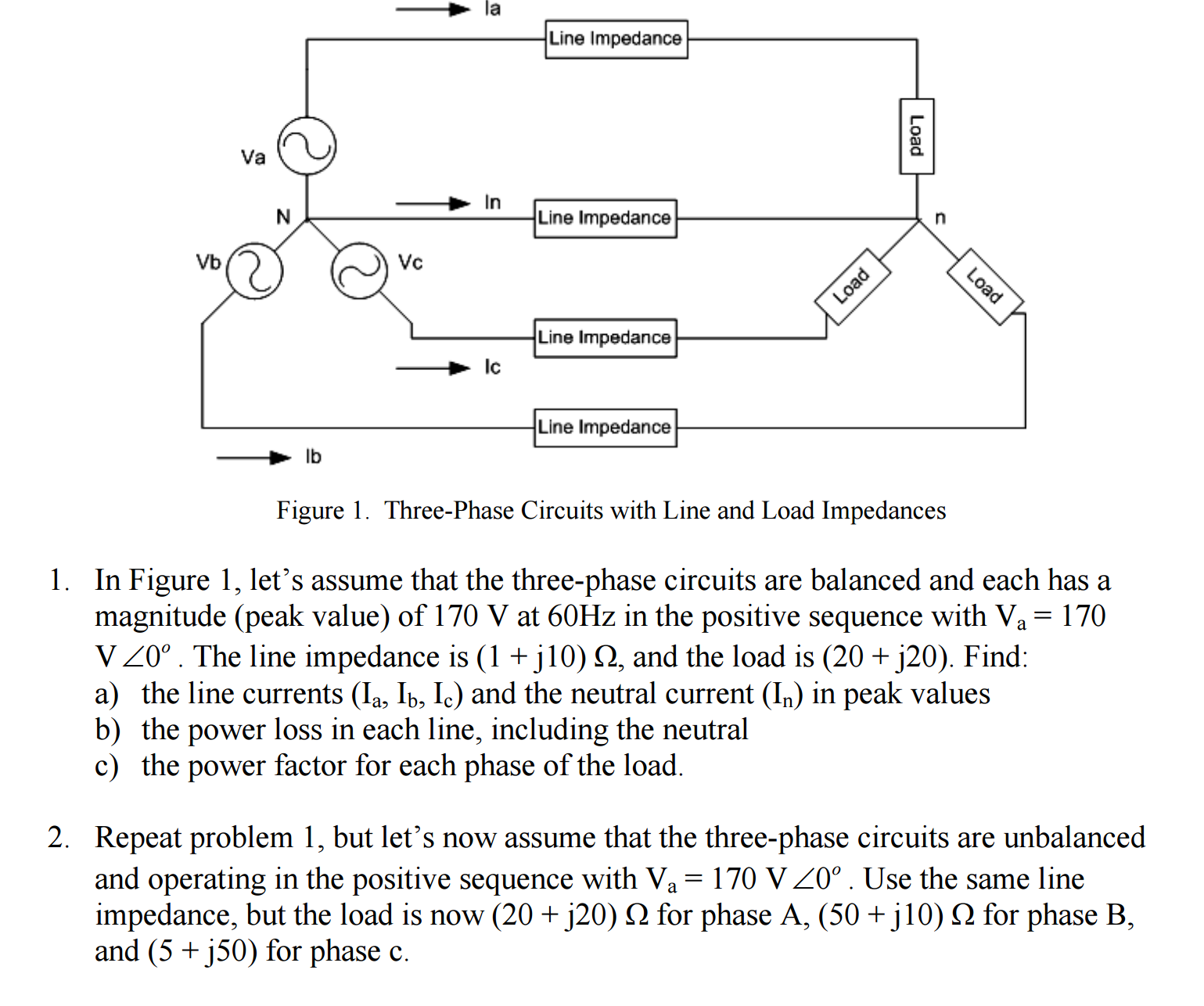 Solved Figure 1. Three-Phase Circuits with Line and Load | Chegg.com
