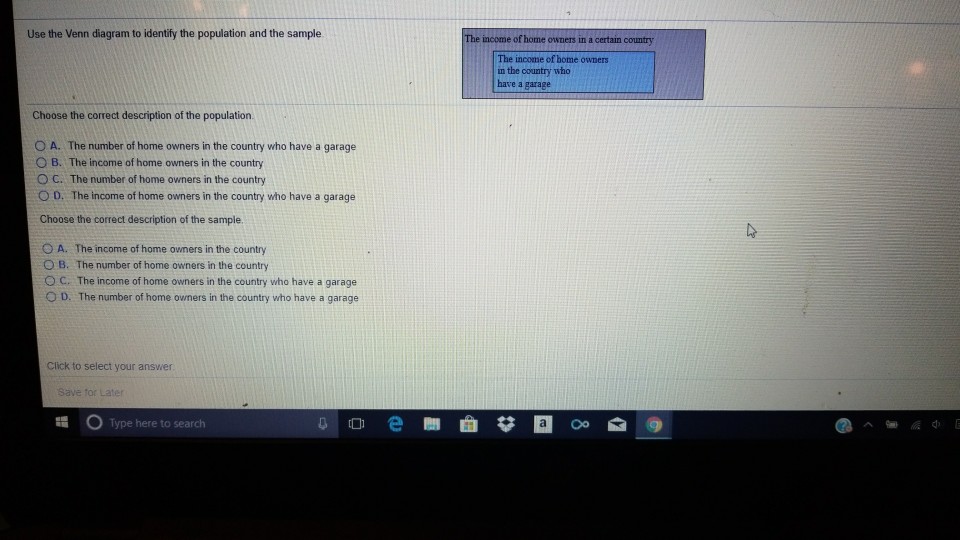 Solved Use the Venn diagram to identify the population and | Chegg.com