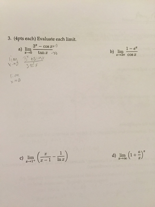 Solved Evaluate each limit. lim_x rightarrow 0 3^x - cos | Chegg.com