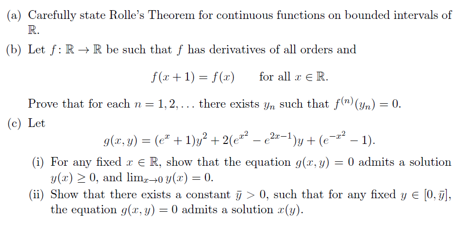 Solved (a) Carefully state Rolle's Theorem for continuous | Chegg.com