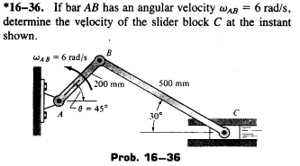 Solved 16?36. 1f bar AB has an angular velocity wAB = 6 | Chegg.com