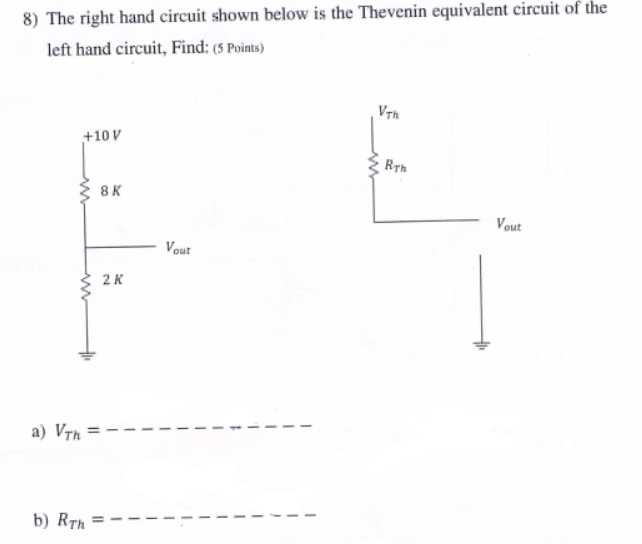 Solved The right hand circuit shown below is the Thevenin | Chegg.com