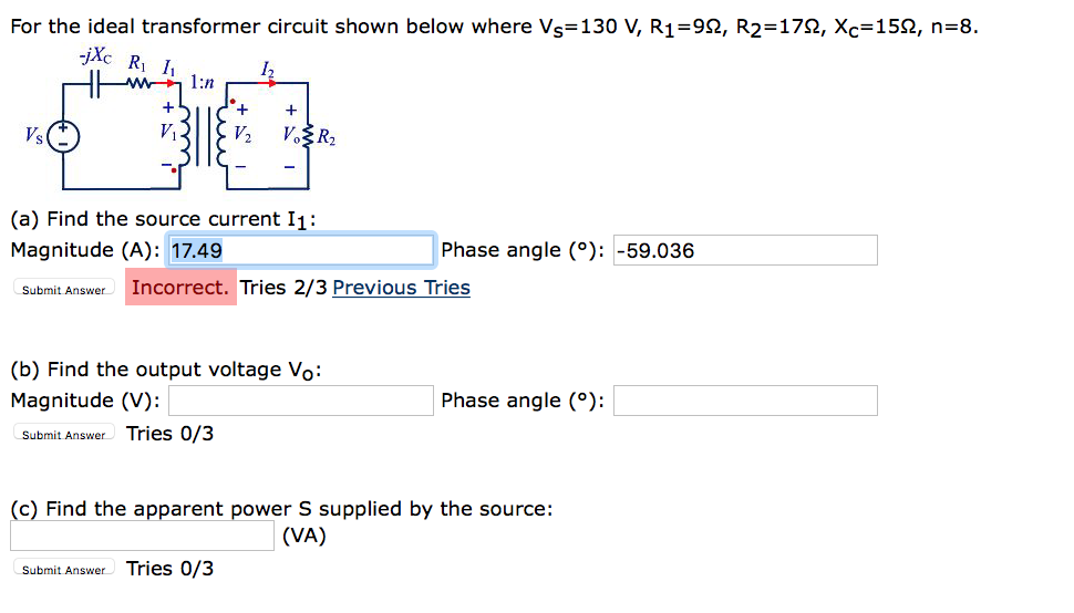 Solved For the ideal transformer circuit shown below where | Chegg.com