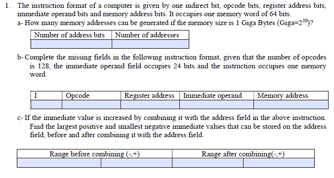 Solved The instruction format of a computer is given by one | Chegg.com