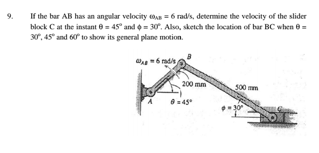 Solved 9. 1f the bar AB has an angular velocity omega AB = 6 | Chegg.com