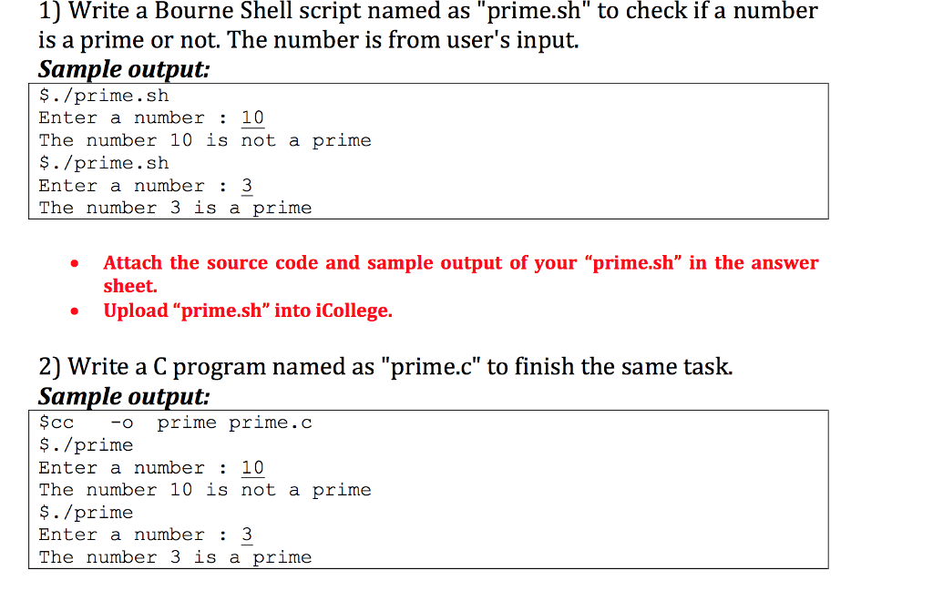 Solved Write A Bourne Shell Script Named As prime sh To Chegg