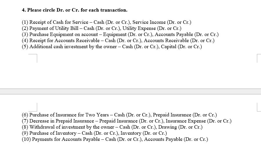 Solved Please circle Dr. or Cr. for each transaction. | Chegg.com