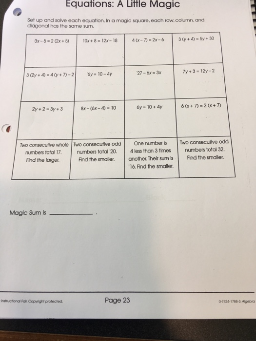 Solved Set up and solve each equation. In a magic square, | Chegg.com