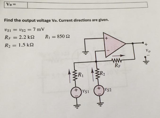 Solved V0 = Find the output voltage V0. Current directions | Chegg.com