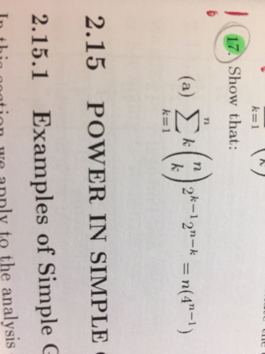 Solved Show that: sigma_k=1^n k (n k) 2^k-1 2^n-k = | Chegg.com
