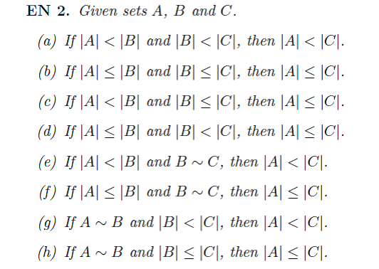 Solved EN 2. Given sets A, B and C. (a) If |A|