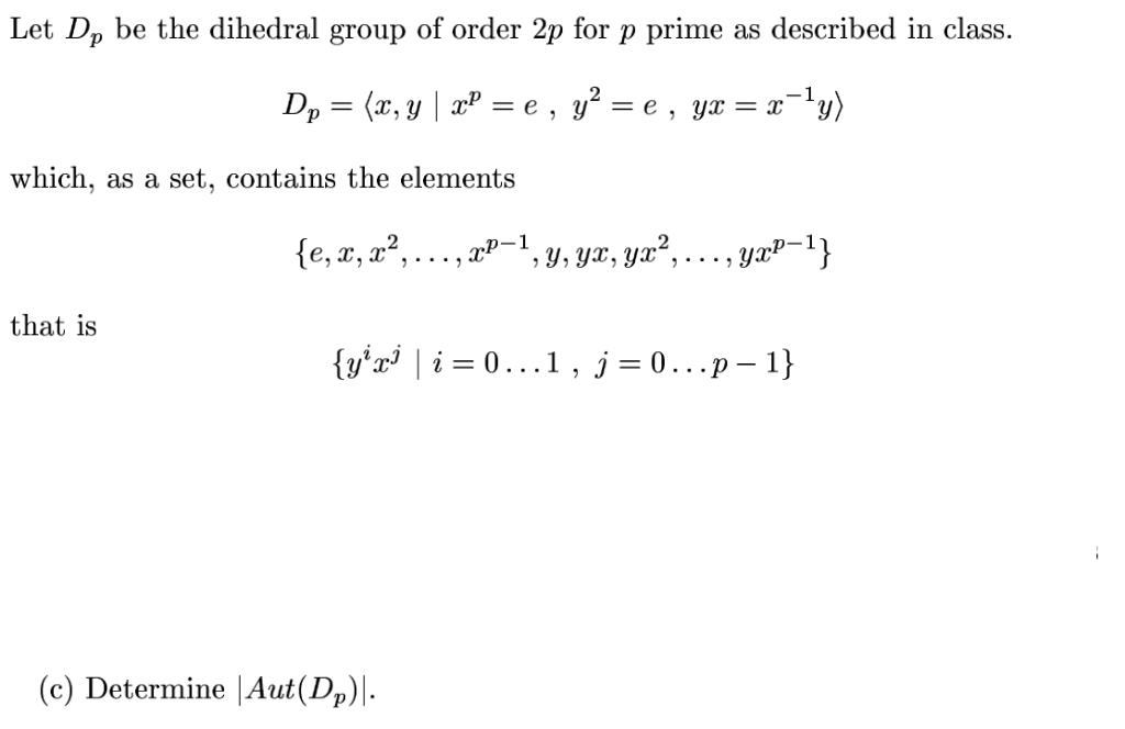 Let D_p be the dihedral group of order 2p for p prime | Chegg.com