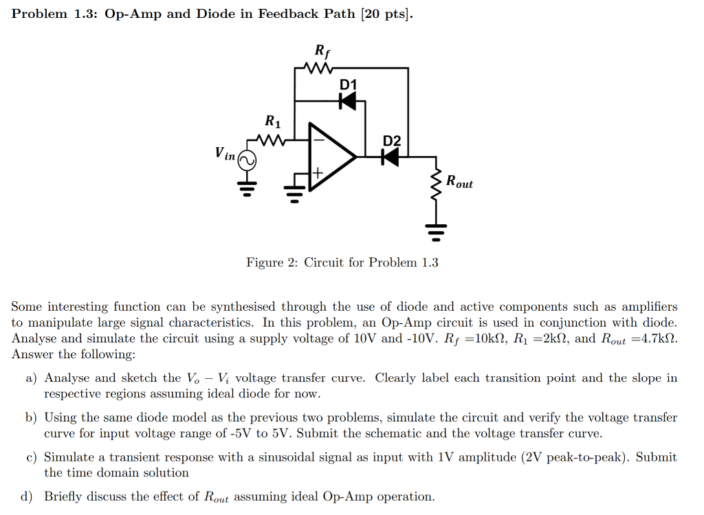 Solved Problem 1.3: Op-Amp and Diode in Feedback Path [20 | Chegg.com
