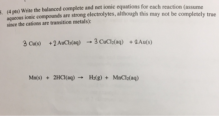 Solved Write the balanced complete and net ionic equations | Chegg.com
