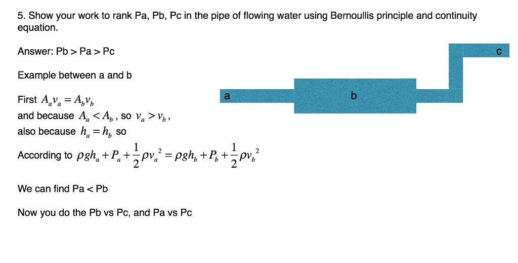 Solved 5. Show your work to rank Pa, Pb, Pc in the pipe of | Chegg.com