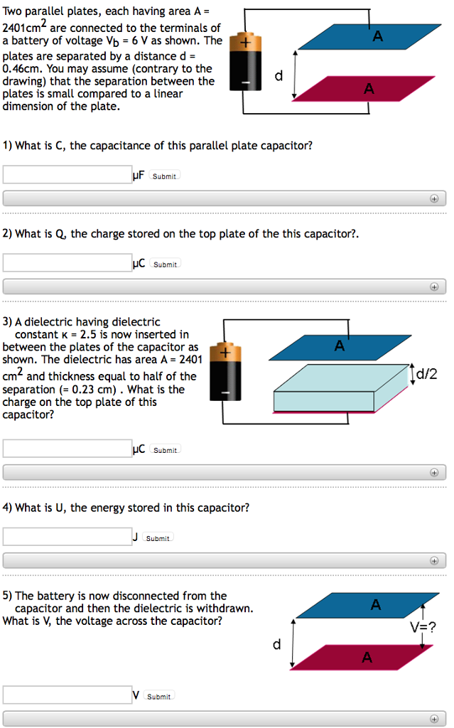 Solved Two parallel plates, each having area A = 2401cm^2 | Chegg.com