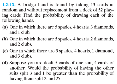 Solved A bridge hand is found by taking 13 cards at random | Chegg.com