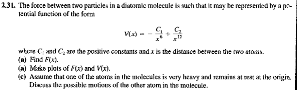 Solved The force between two particles in a diatomic | Chegg.com