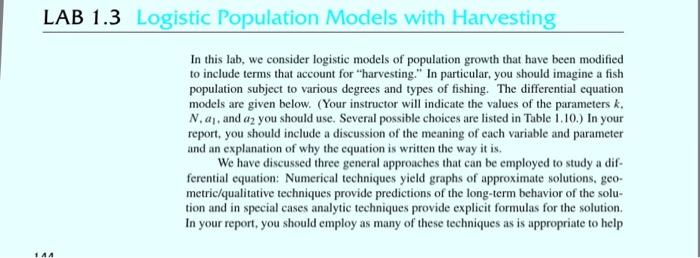 Solved LAB 1.3 Logistic Population Models with Harvesting In | Chegg.com