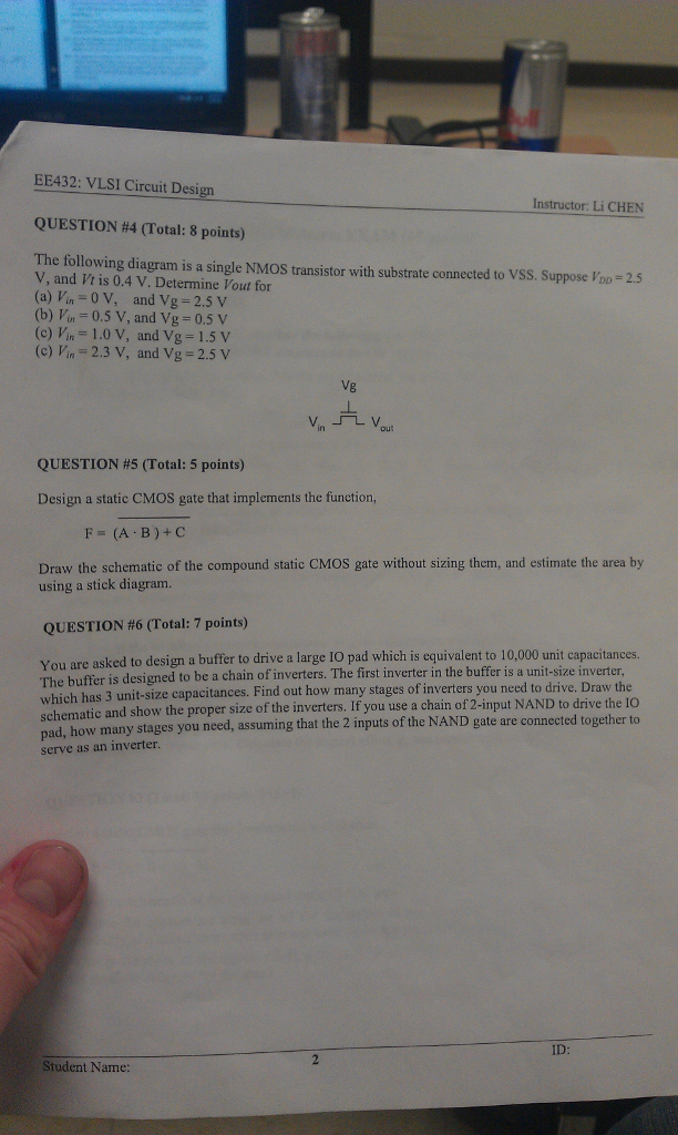 Solved BE432: VLSI Circuit Design Instructor: Li CHEN | Chegg.com