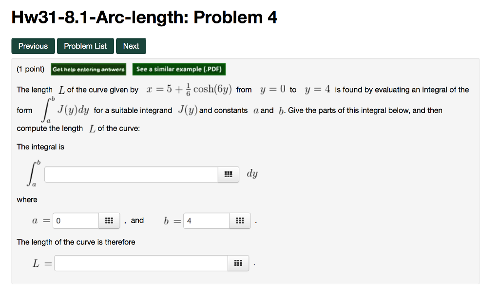 Solved Hw31-8.1-Arc-length: Problem 4 Previous Problem List | Chegg.com