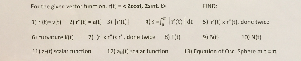 Solved For the given vector function, r(t)