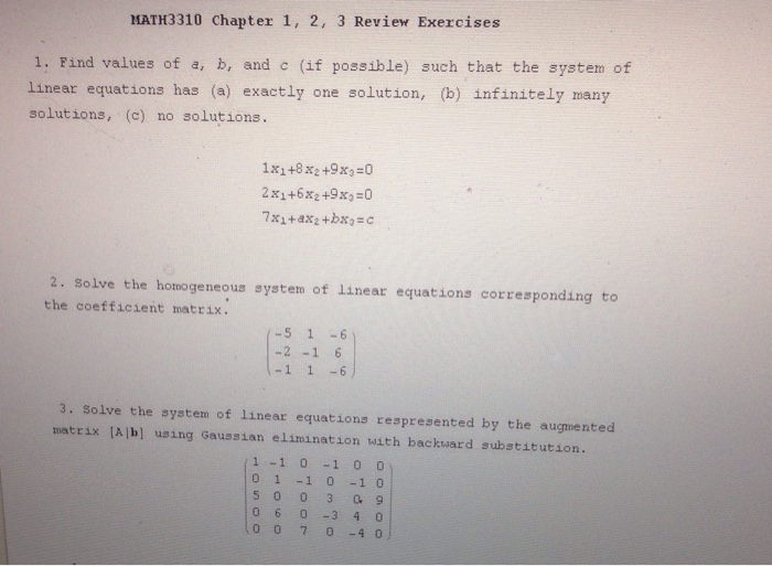 Solved Find values of a, b, and c (if possible) such that | Chegg.com