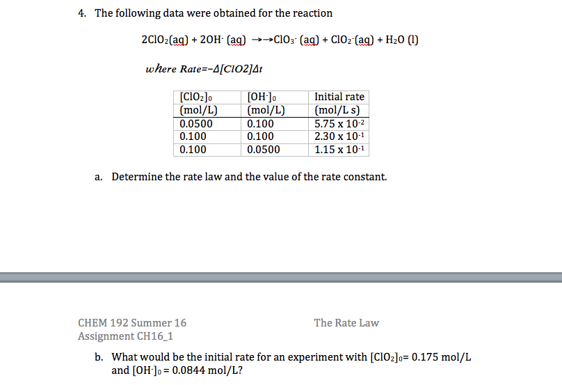 Solved The following data were obtained for the reaction | Chegg.com