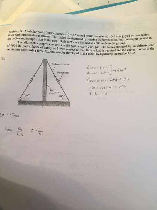 Solved A tubular post of outer diameter d_2 = 3.5 in and | Chegg.com