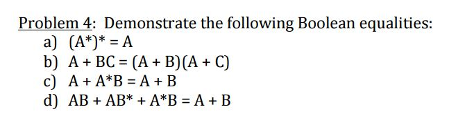 Solved Demonstrate the following Boolean equalities: a) | Chegg.com