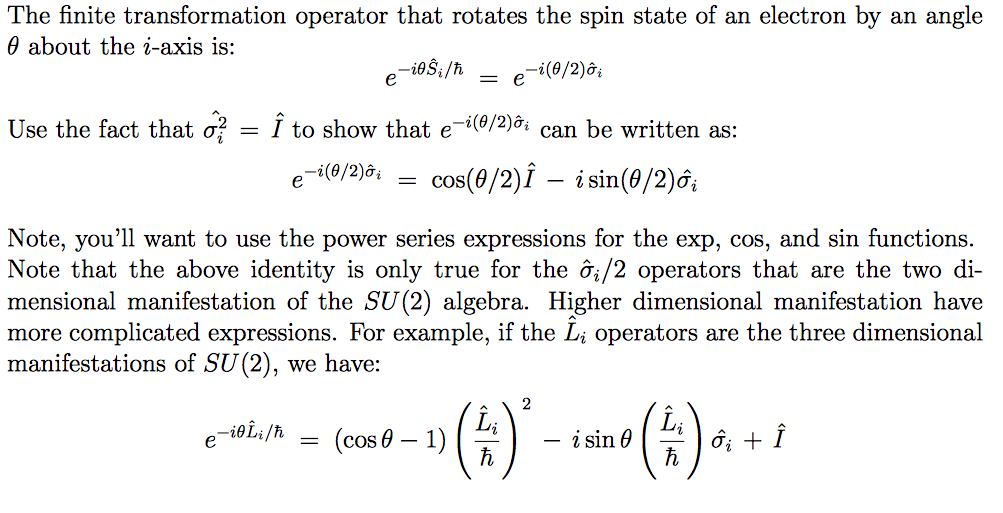 Solved The finite transformation operator that rotates the | Chegg.com