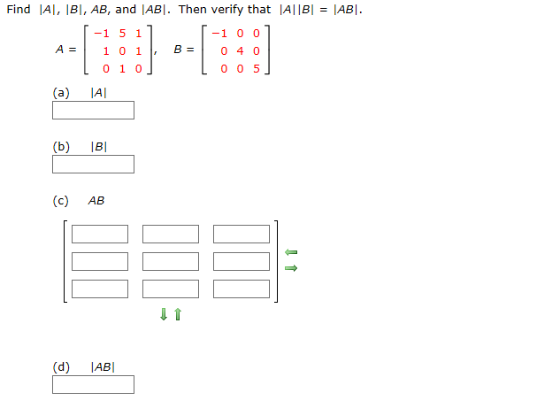 Solved Find Al, BI, AB, and |AB|. Then verify that |A B | Chegg.com