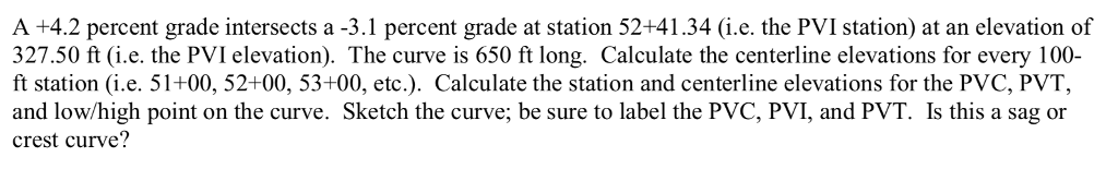 Solved A +4.2 percent grade intersects a -3.1 percent grade | Chegg.com