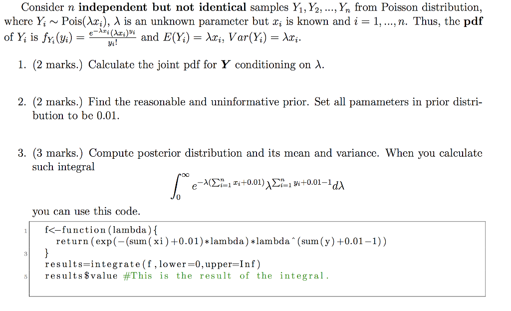 Consider n independent but not identical samples Y1, | Chegg.com