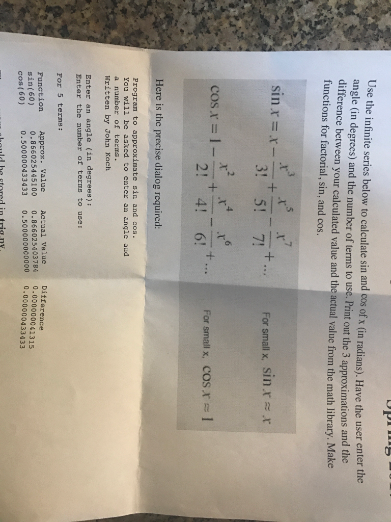 Solved Use the infinite series to calculate sin and cos of x | Chegg.com
