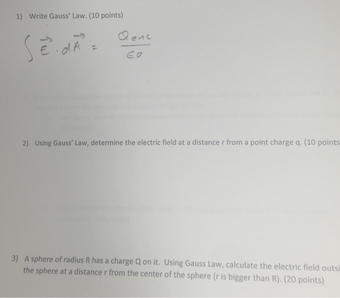 Solved Write Gauss' Law. Using Gauss' Law, determine the | Chegg.com Solved Write Gauss' Law. Using Gauss' Law, determine the | Chegg.com