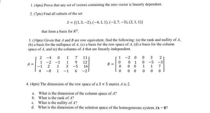 Prove that any set of vectors containing the zero | Chegg.com
