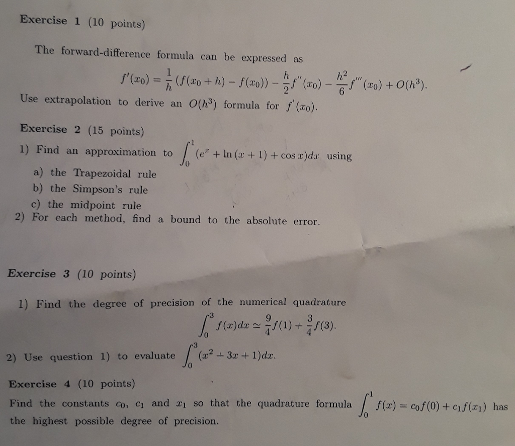 Solved Exercise 1 (10 points) The forward-difference formula | Chegg.com